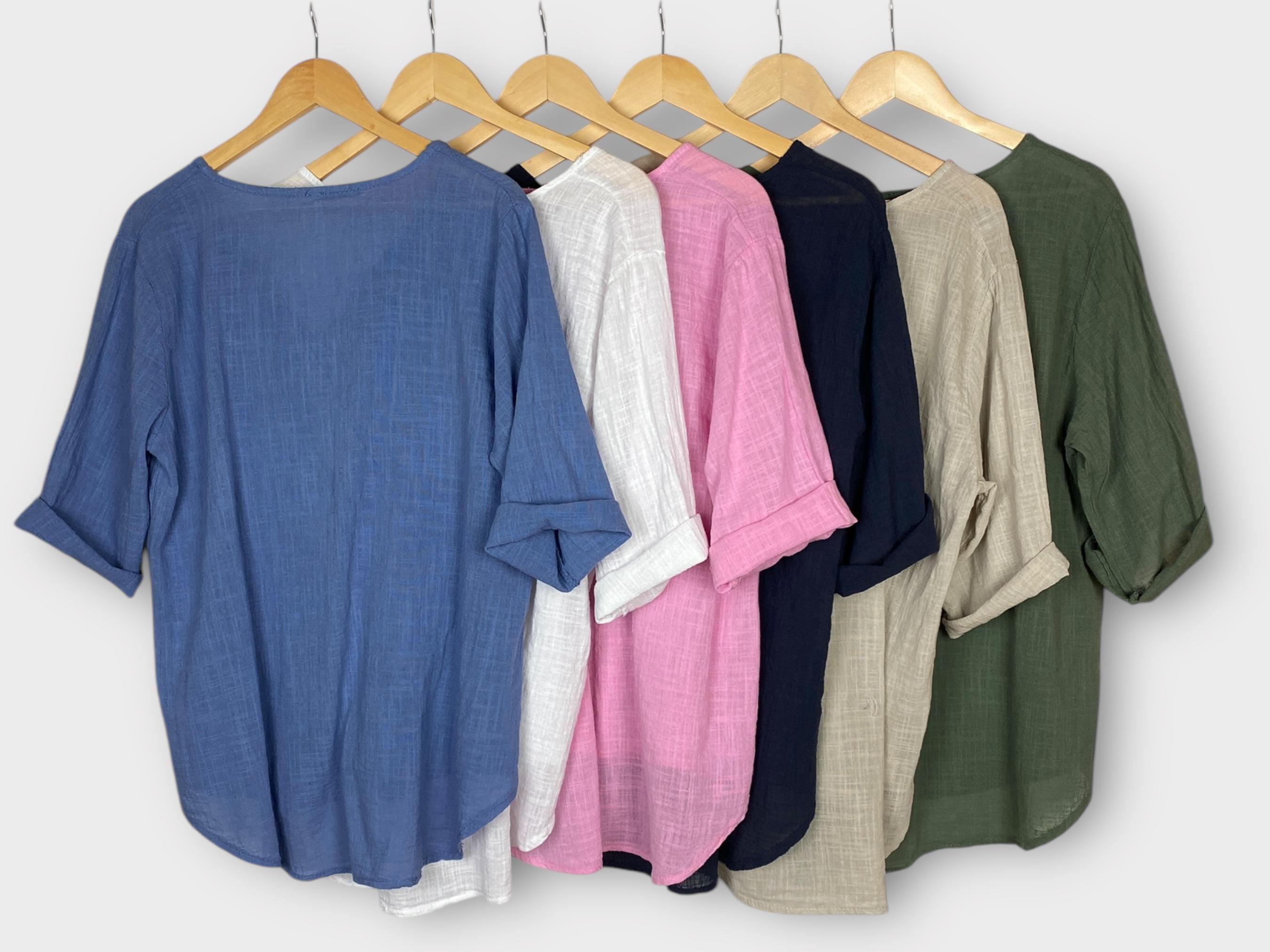 Tunic Top, Cotton Blouse Made in Italy, 3/4 Length Sleeve Loose Size 14 ...