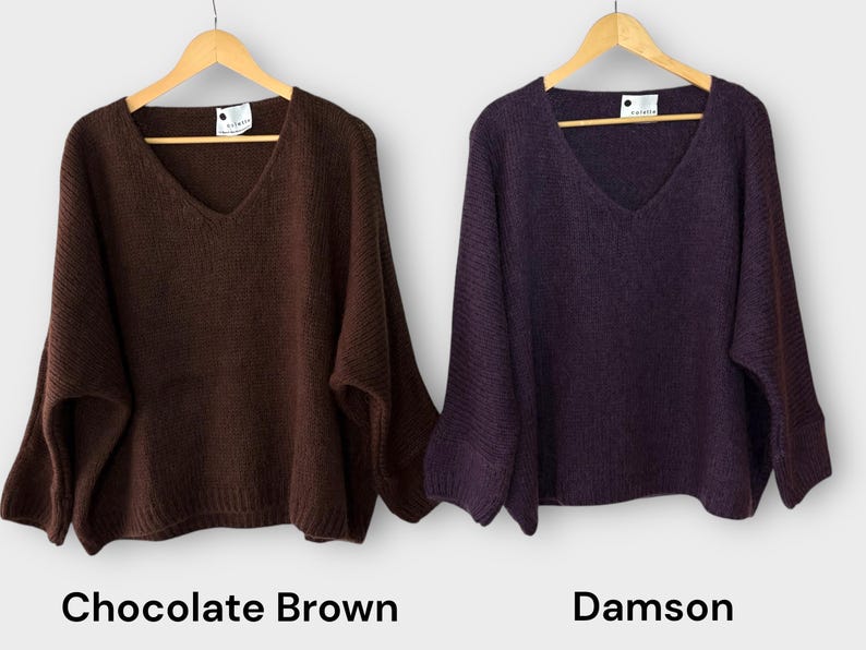 Mohair Wool V Neck Jumper Sweater, Loose Oversized Knitted Boho Knit ...