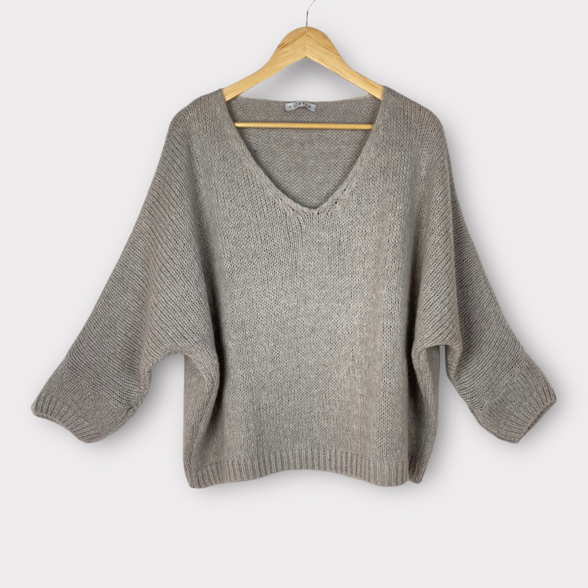Mohair Wool V Neck Jumper Sweater, Loose Oversized Knitted Boho Knit ...