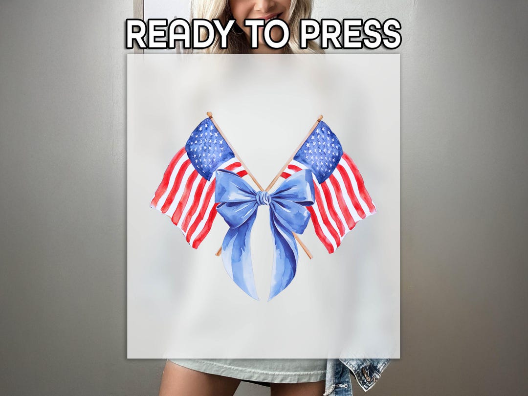 Usa Flags DTF, Blue Ribbon Print, Heat Press DTF, 4th of July Print ...