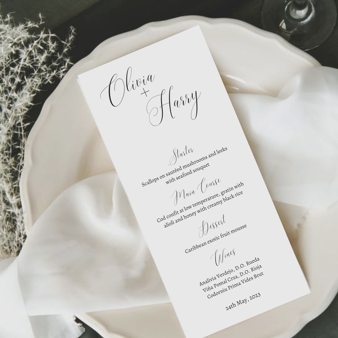 Wedding Menu and Name Card Place Template, Modern Elegant Minimal ...
