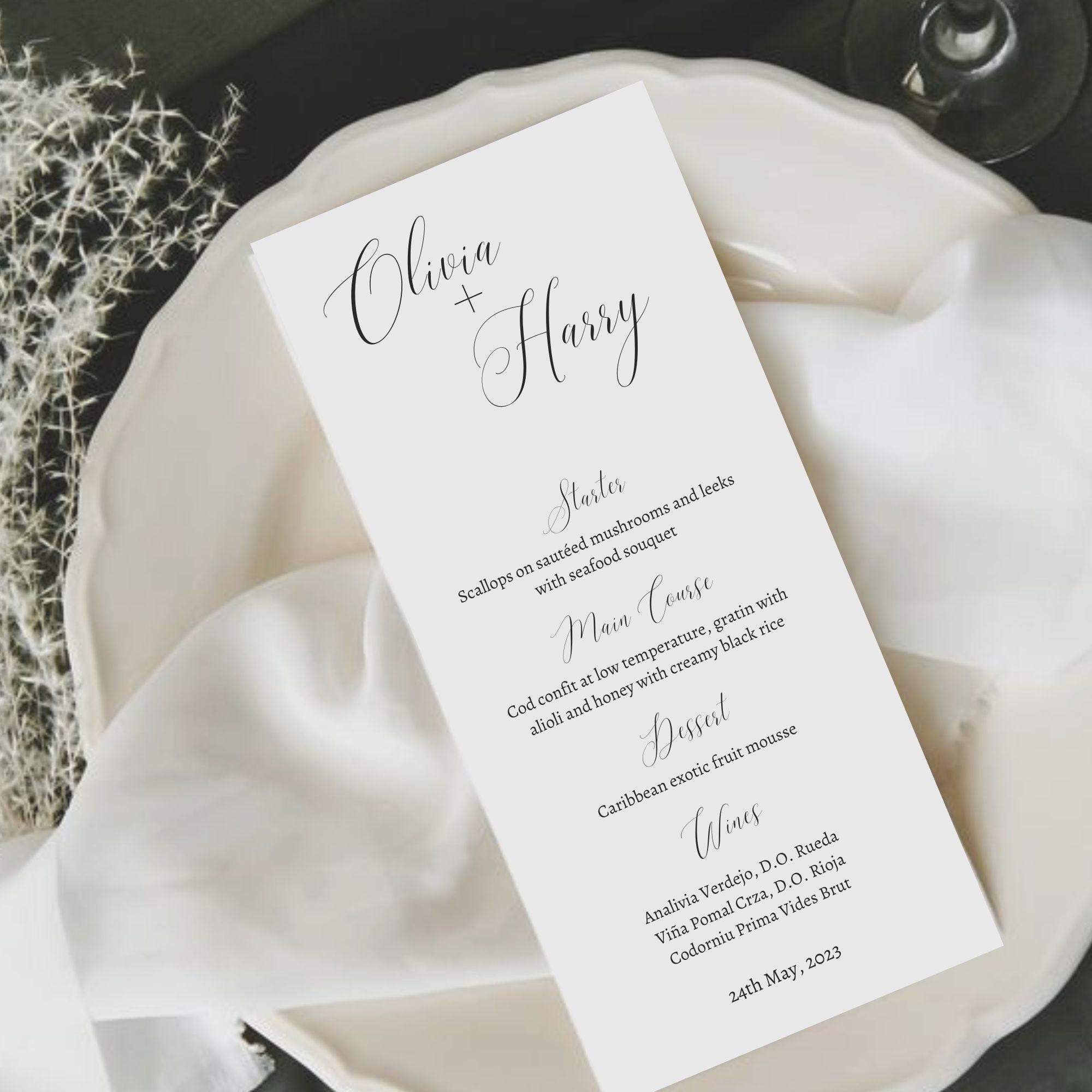 Wedding Menu and Name Card Place Template, Modern Elegant Minimal ...