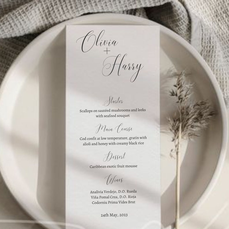 Wedding Menu and Name Card Place Template, Modern Elegant Minimal ...