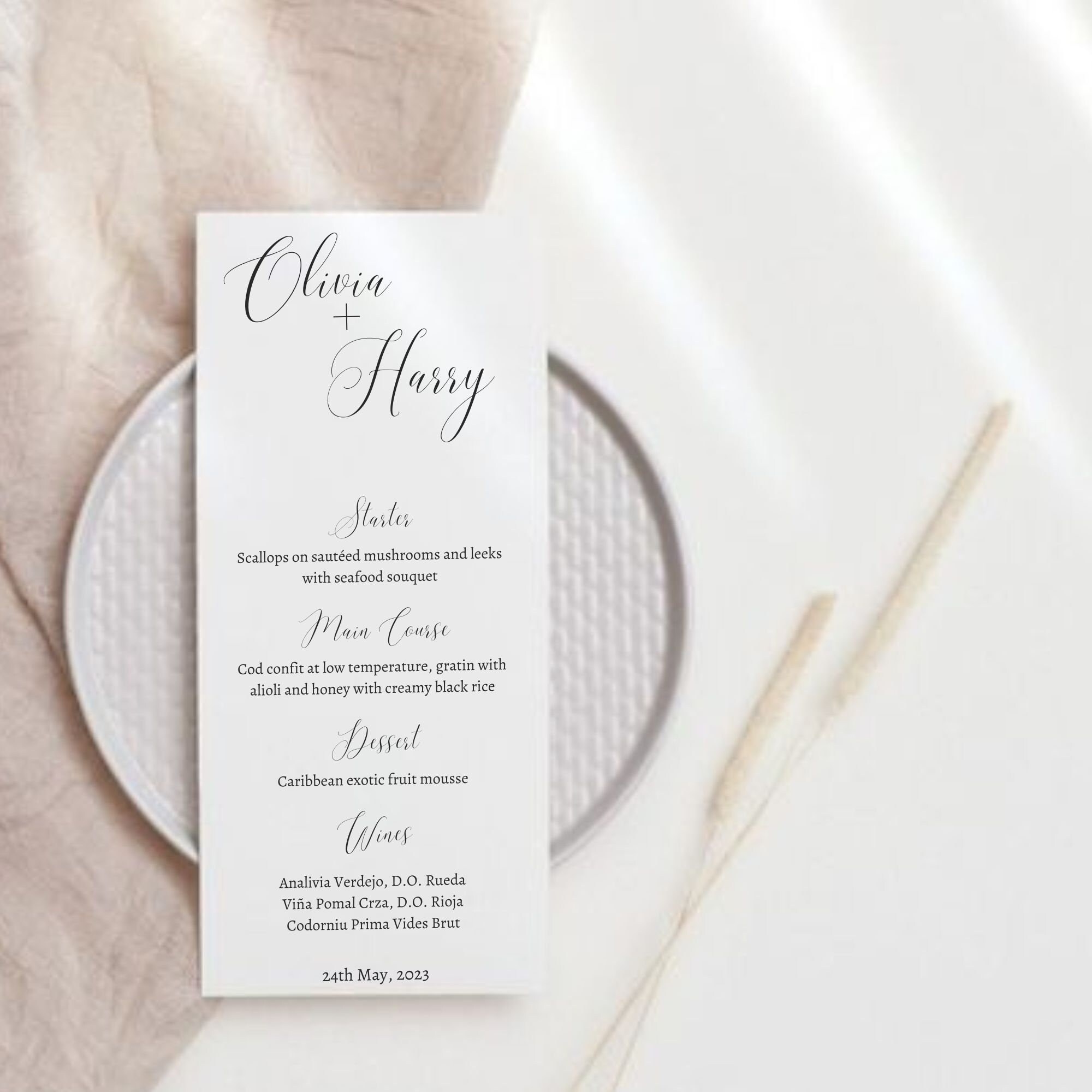 Wedding Menu and Name Card Place Template, Modern Elegant Minimal ...
