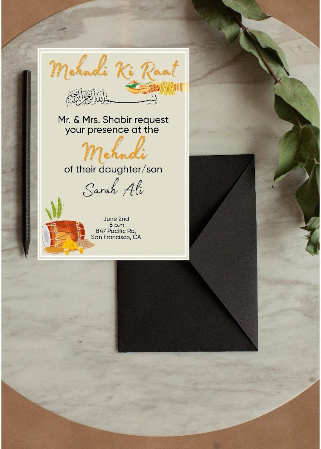 Mehndi Wedding Card PDF Download - Etsy