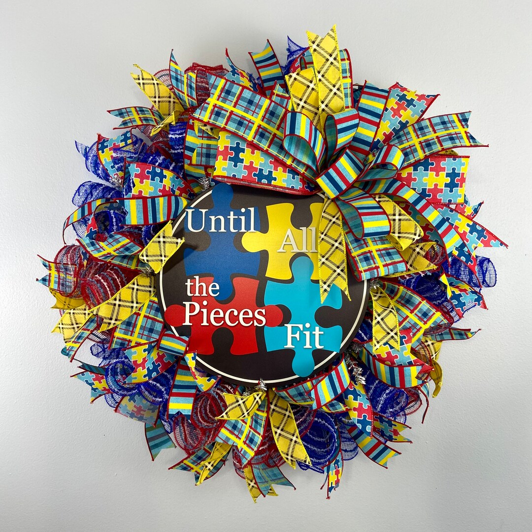 Autism Awareness Wreath for Front Door, Puzzle Piece Wreath, Everyday ...