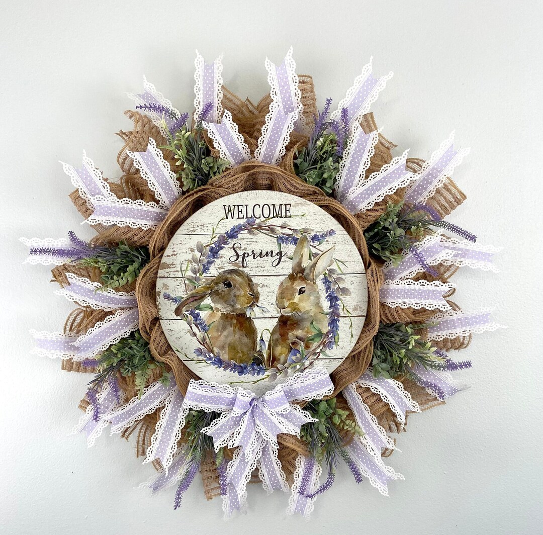 Welcome Spring Bunny Wreath,spring Wreath for Front Door,spring Door ...