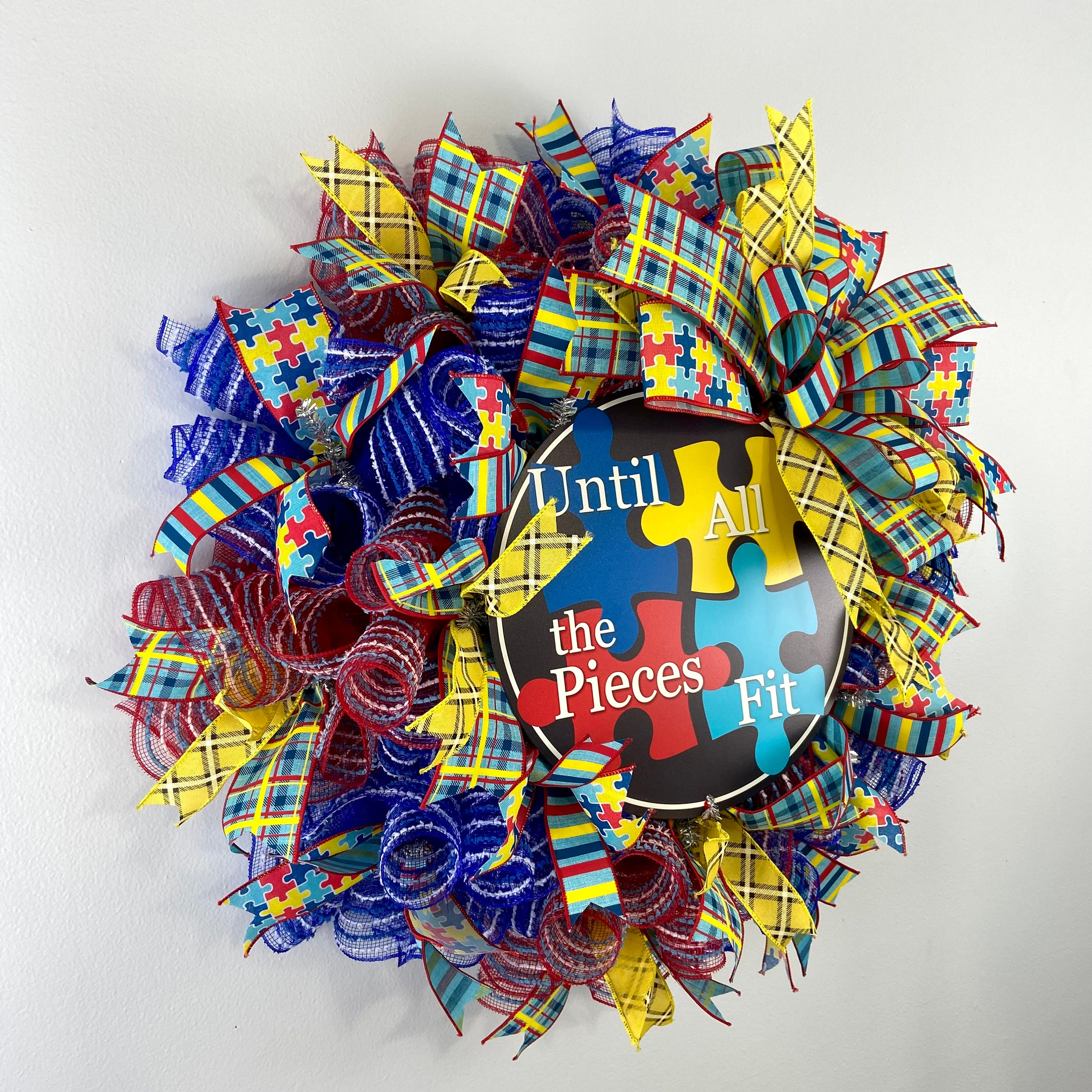Autism Awareness Wreath for Front Door, Puzzle Piece Wreath, Everyday ...