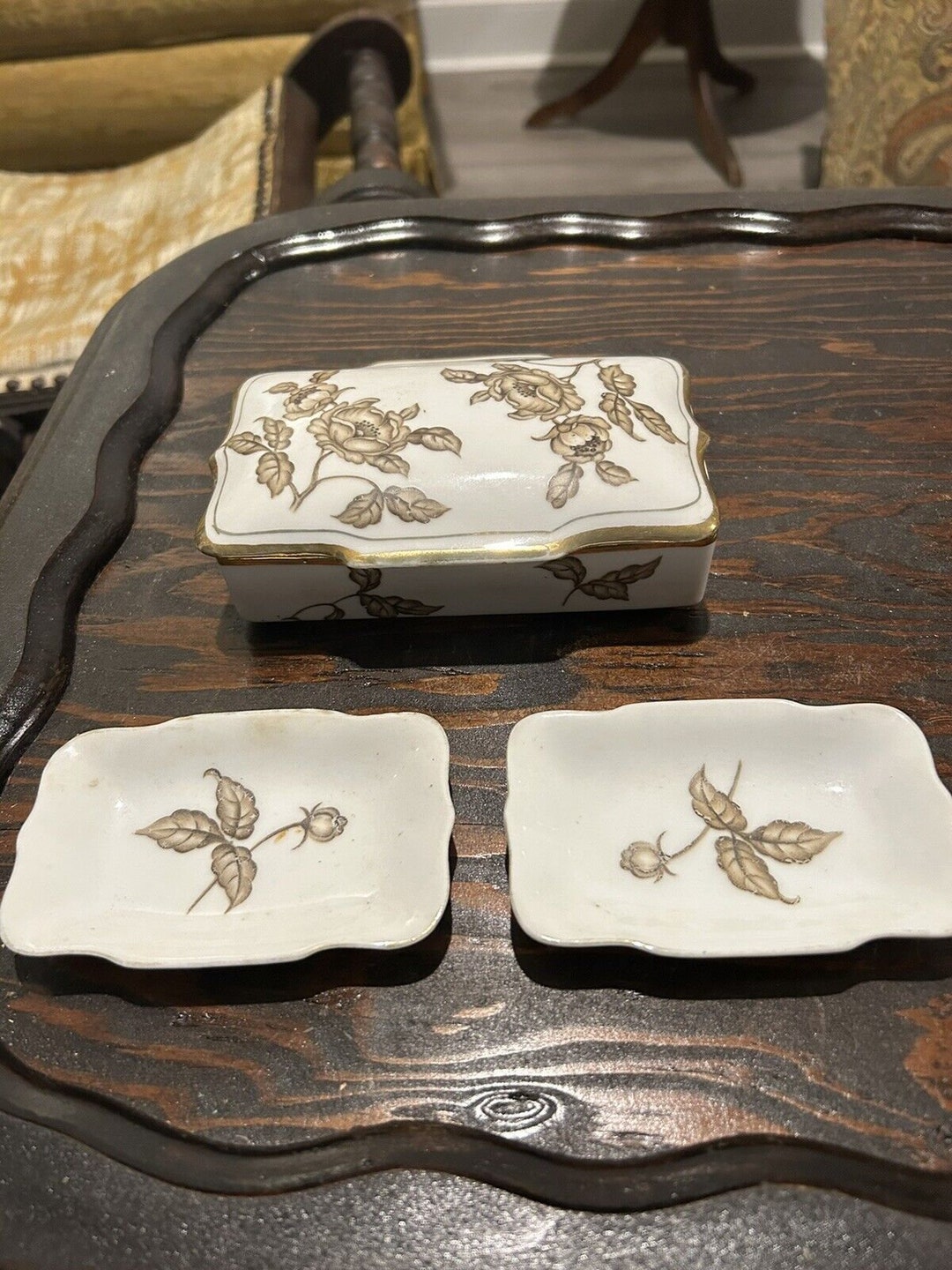 Vintage Ucagco Ceramic Trinket Box and Tray Floral Made in Japan - Etsy
