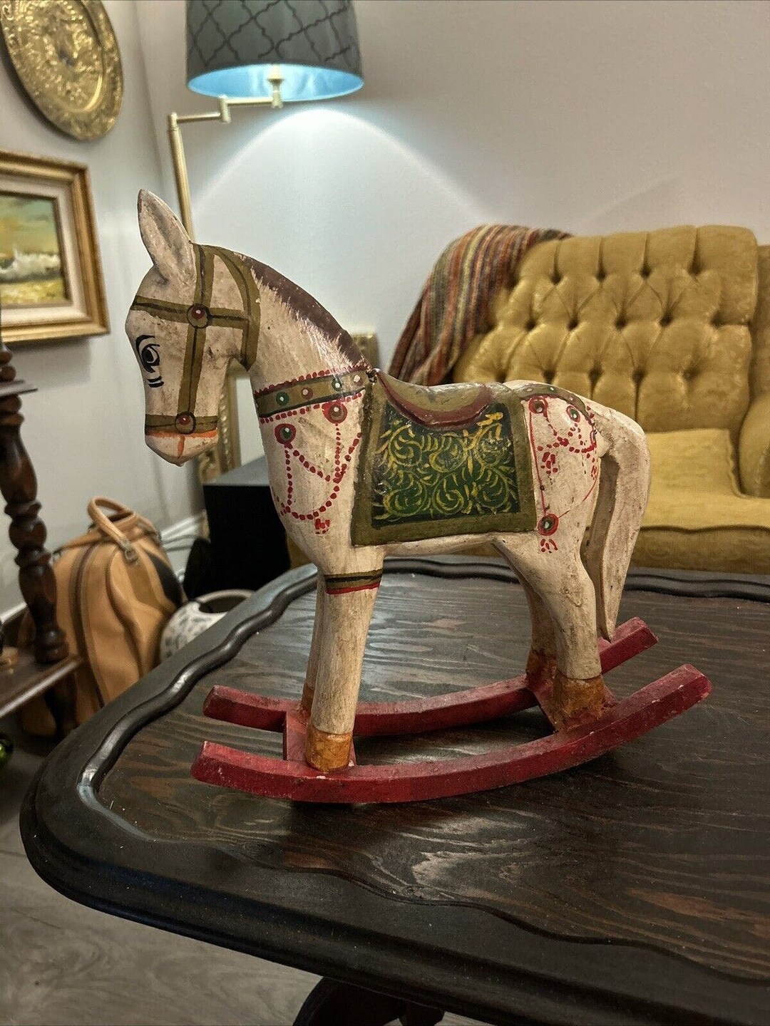 Hand Carved Wooden Rocking Horse Figurine Rustic Hand Painted White - Etsy