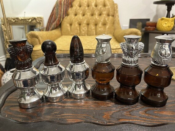 6 Vintage 60's Avon CHESS Figures Perfume Bottles 5 E… - Gem