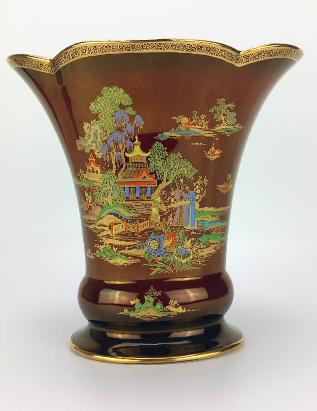 Large Crown Devon Fieldings Rouge Royale Mikado Pattern Flared - Etsy