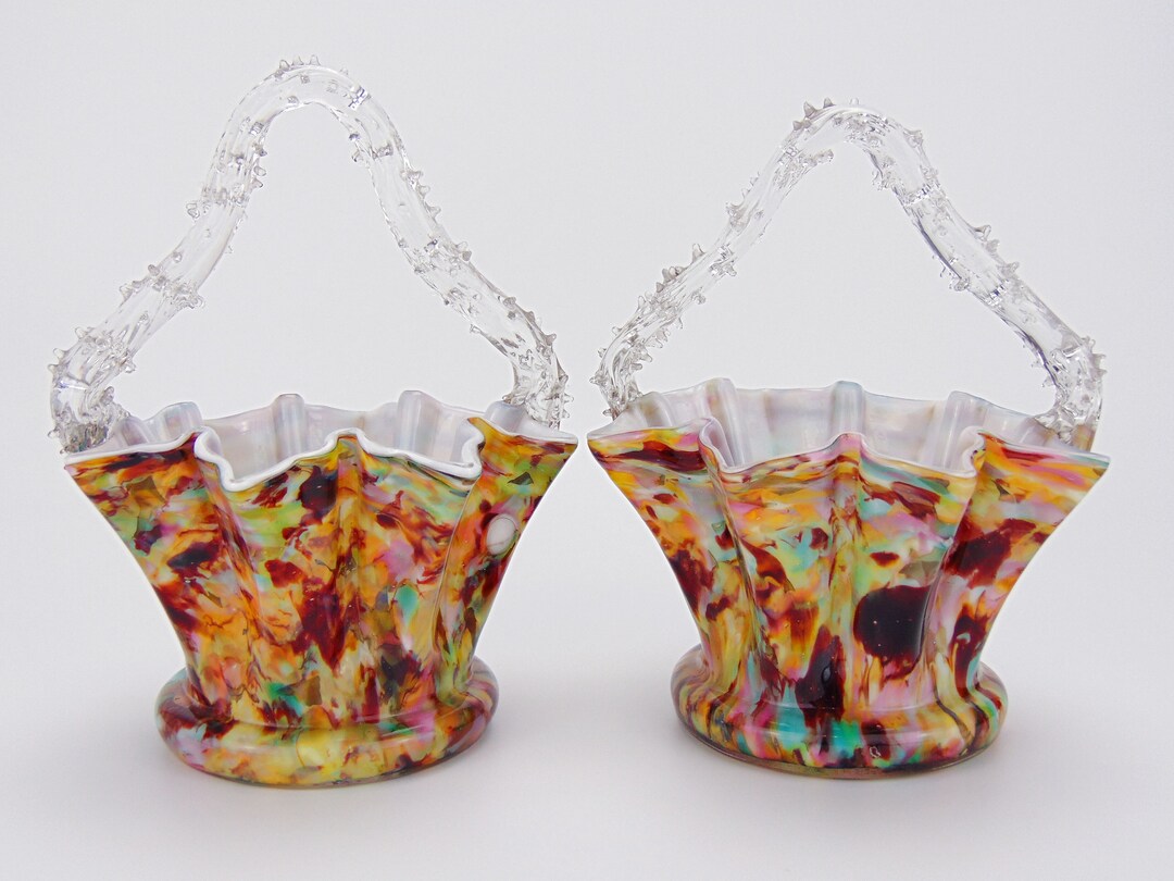 Victorian Stevens and Williams Splatter Art Glass Basket With Thorny ...