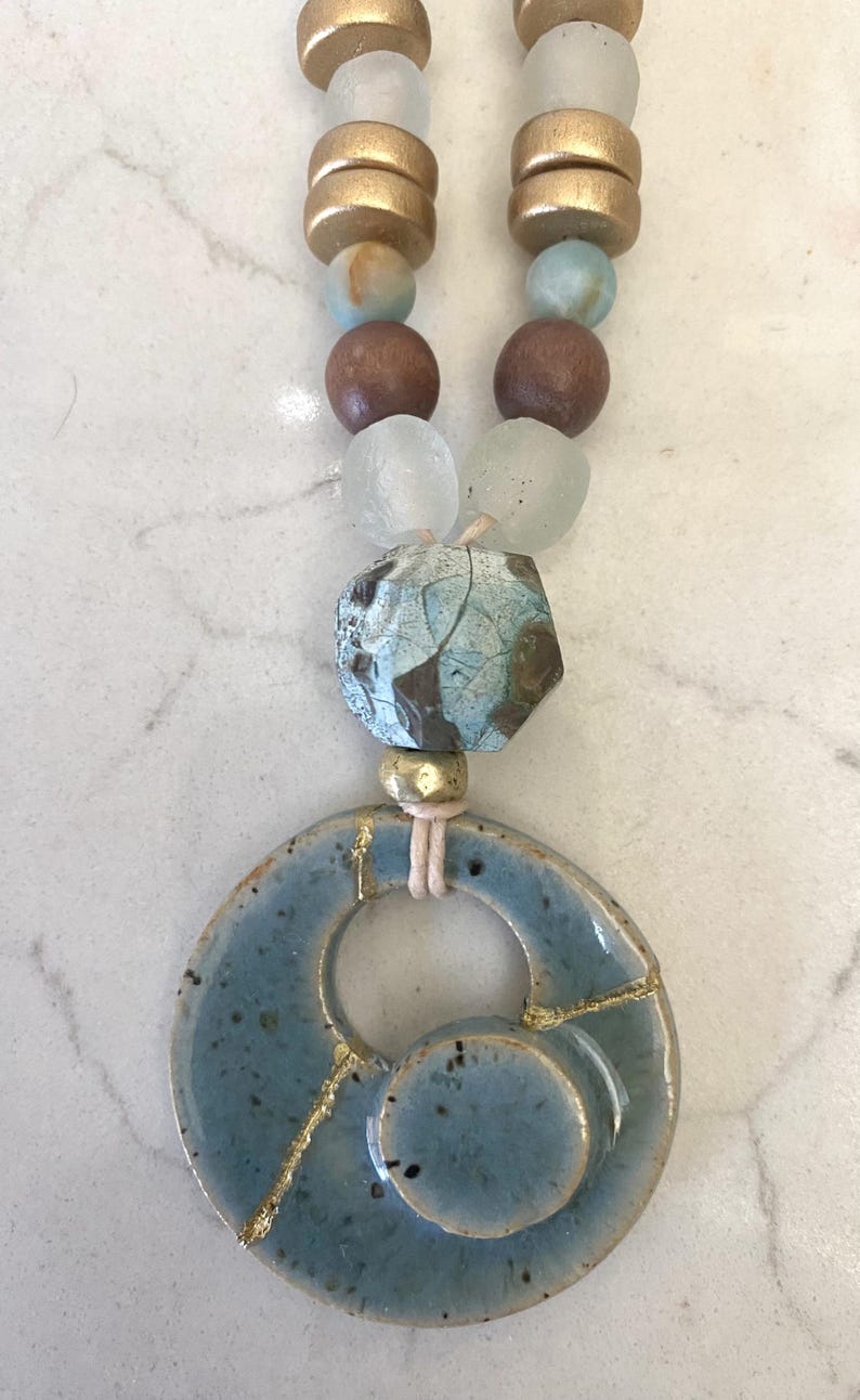 Handmade Kintsugi Necklace With Precious Stones and Gold Clasp - Etsy