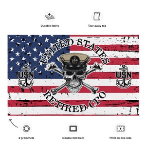 U.S. Retired CPO Chief Skull Crossbones With Distressed American Flag ...