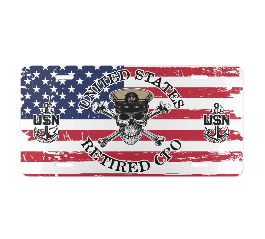 Naval United States Retired CPO Skull Crossbones on Distressed USA Flag ...