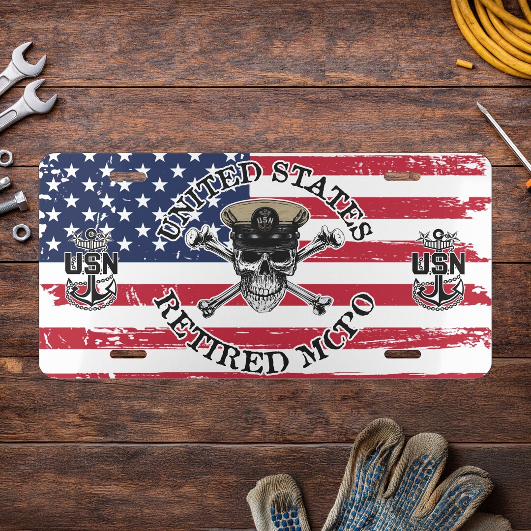 Naval United States Retired MCPO Skull Crossbones on Distressed USA ...