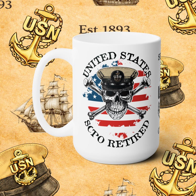 Naval SCPO Retired Senior Chief Skull Crossbones With Distressed ...