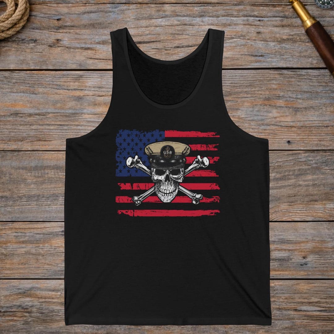 Chief CPO Skull and Crossbones Distressed American Flag Tank Top Unisex ...