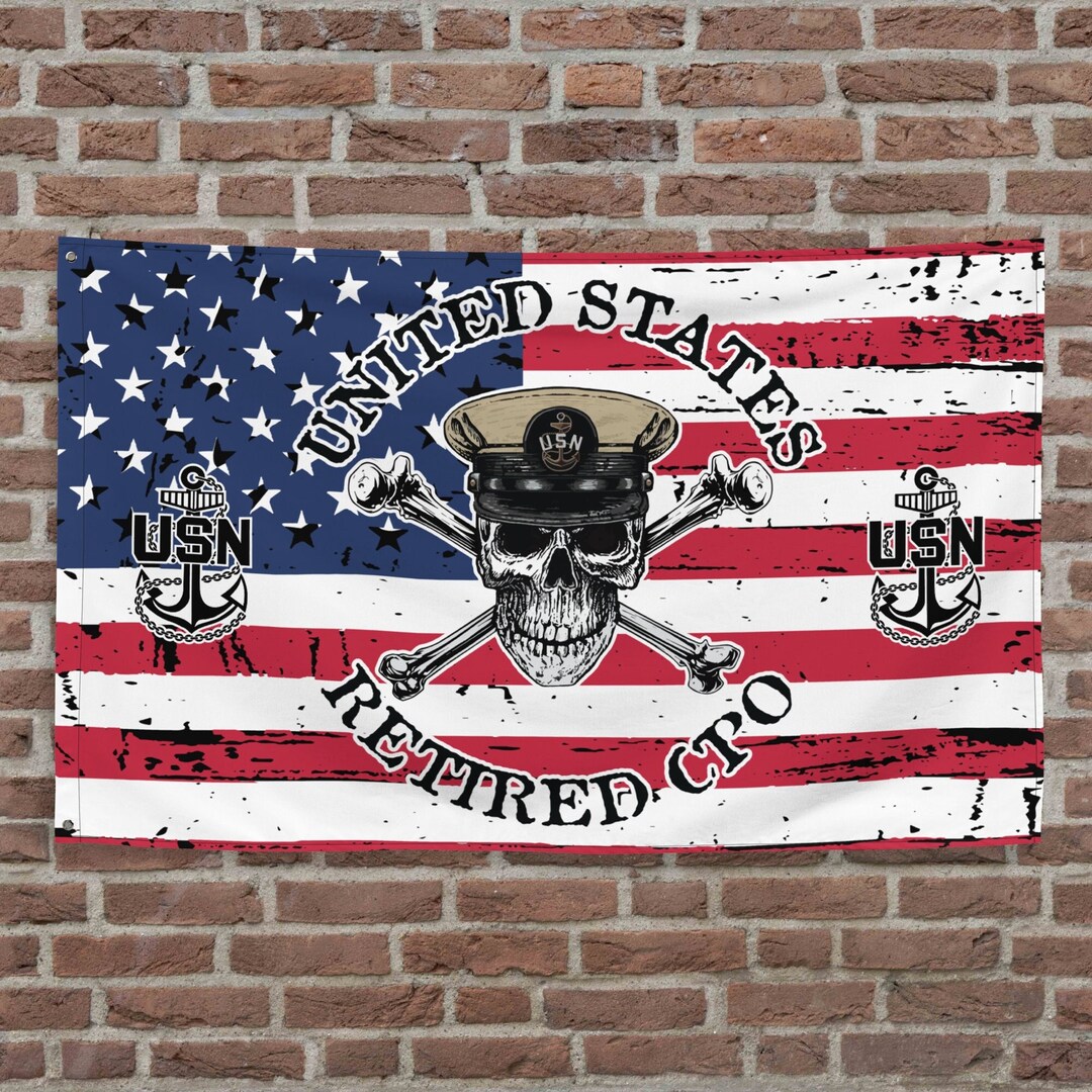 U.S. Retired CPO Chief Skull Crossbones With Distressed American Flag ...