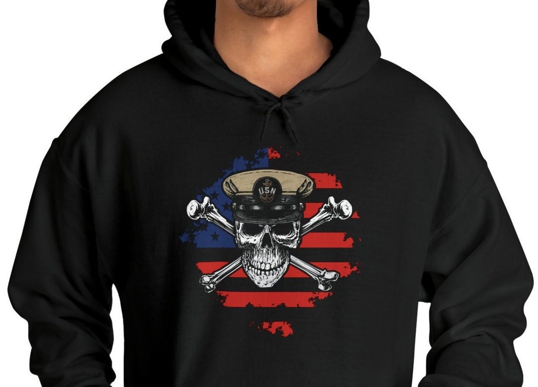 Naval Chief Skull & Crossbones CPO on Distressed American Flag Unisex ...