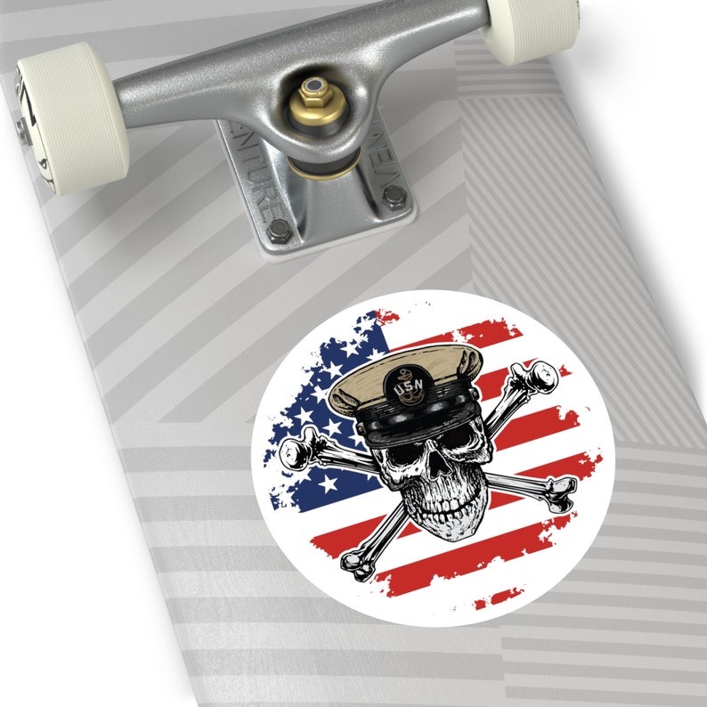 Naval Chief CPO Skull & Crossbones on American Flag Round Sticker - Etsy
