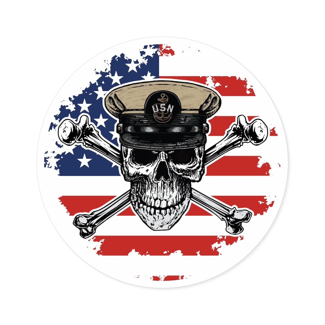 Naval Chief CPO Skull & Crossbones on American Flag Round Sticker - Etsy