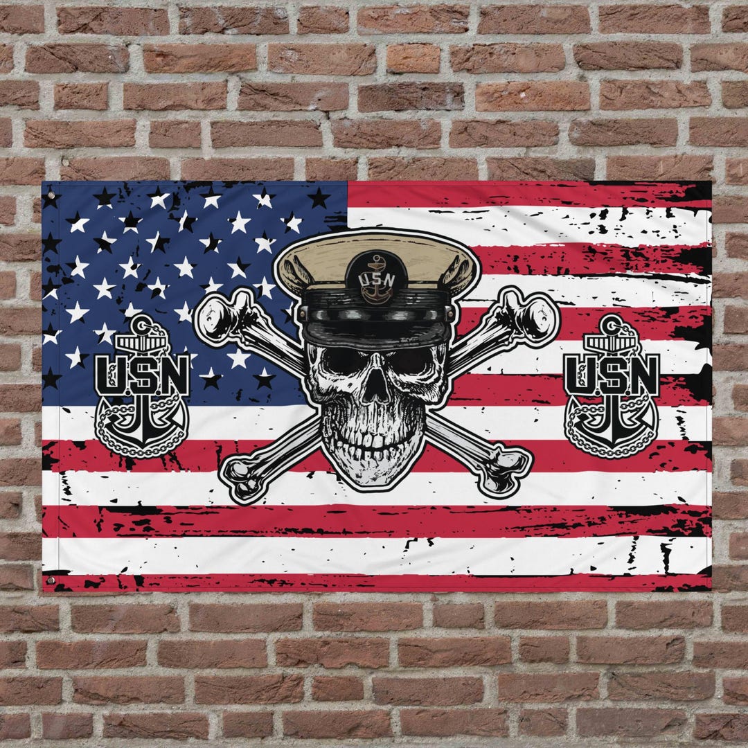 Naval CPO Skull & Crossbones With Anchors Distressed USA Flag - Etsy