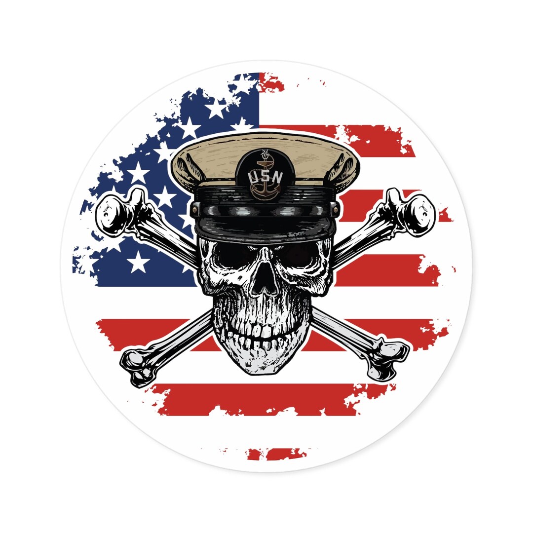 Naval Senior Chief SCPO Skull & Crossbones on American Flag Round ...