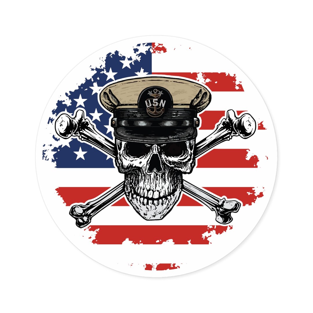 Naval Master Chief MCPO Skull & Crossbones on American Flag Round ...