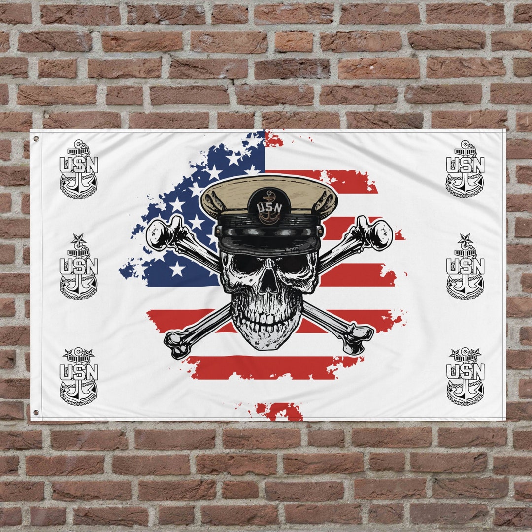 Naval CPO Chief Skull & Crossbones on American Flag Mk1 White Flag - Etsy