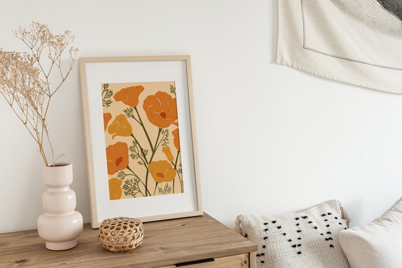 Orange California Poppy Art Print | Abstract Floral Illustration ...