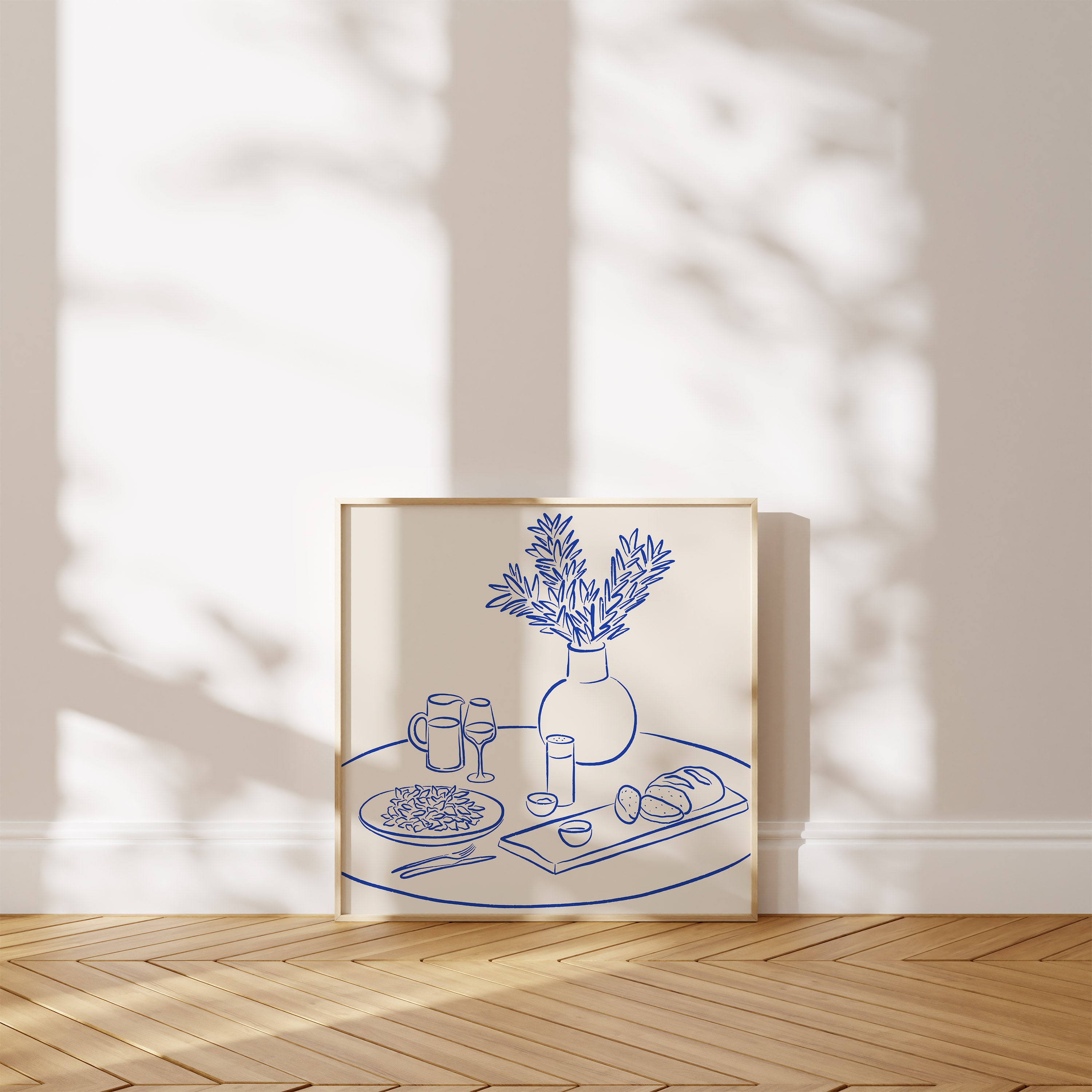 Table Setting Ink Drawing Restaurant Art Print Girl Dinner Line Art ...