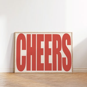 Cheers Print | Typography Poster | Trendy Wall Art | Retro Poster | Red ...