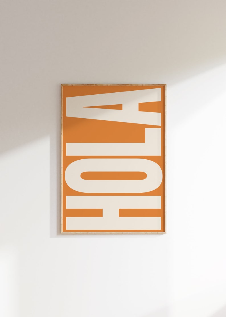Hola Print Typography Poster Trendy Wall Art Retro Spanish Poster ...