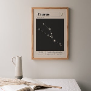 Taurus Star Constellation Art Print | Zodiac Constellation Wall Art ...