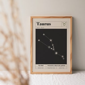 Taurus Star Constellation Art Print | Zodiac Constellation Wall Art ...