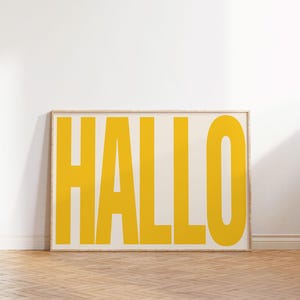 Hallo Yellow Typography Print | Retro German/dutch Poster (digital ...