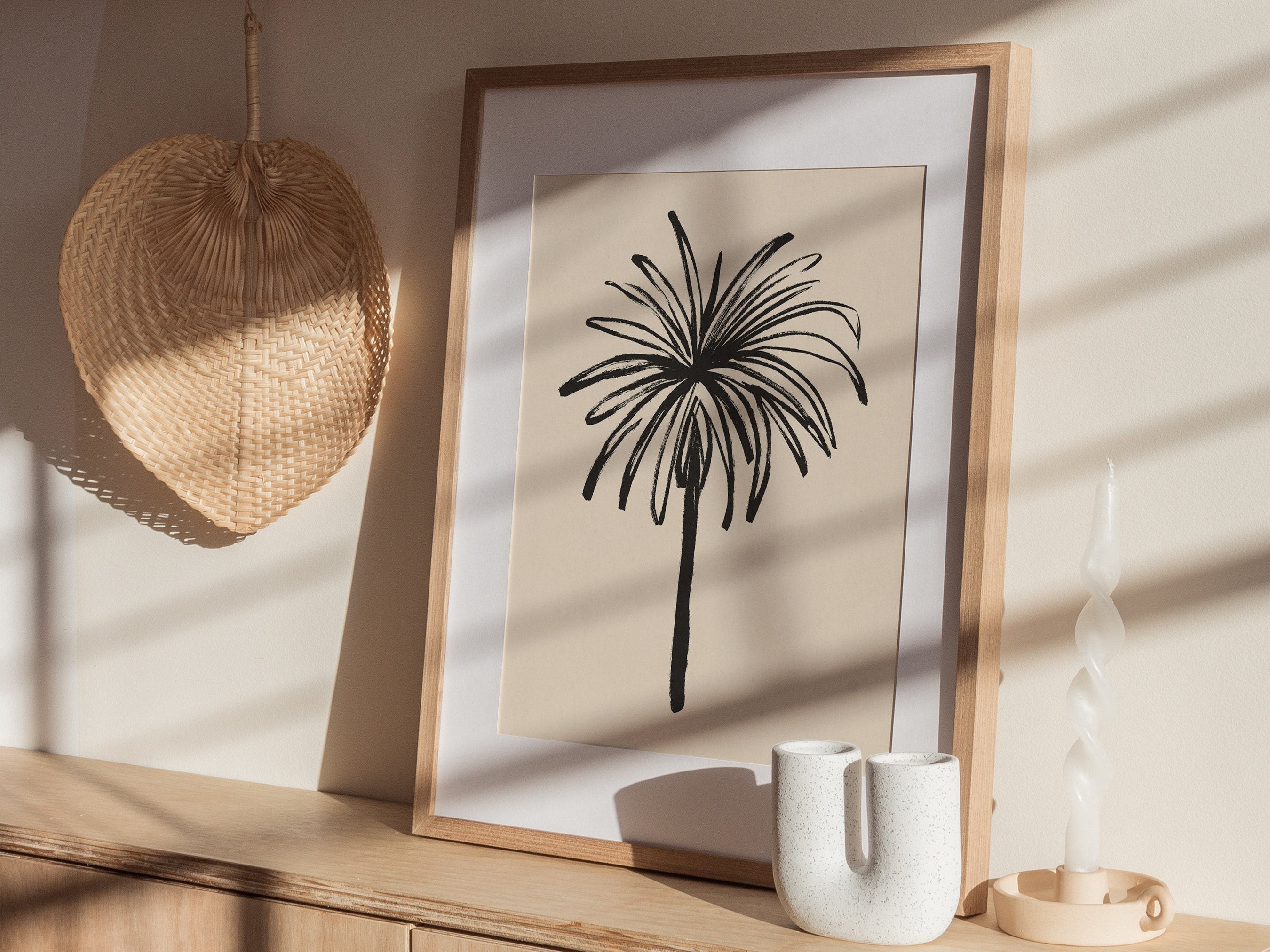 Palm Tree Line Art Print | Minimalist Tropical Ink Drawing (digital ...