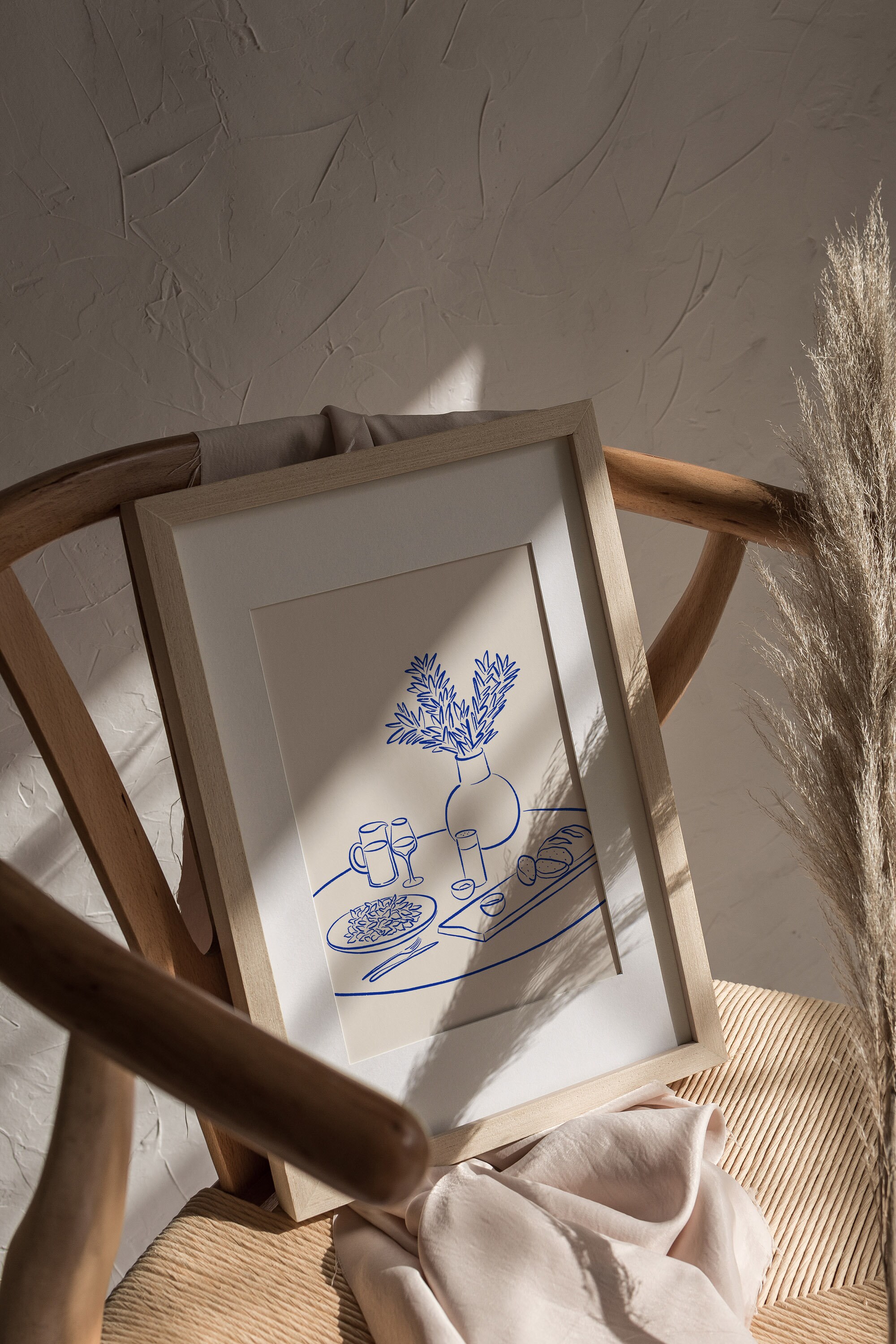 Table Setting Ink Drawing Restaurant Art Print Girl Dinner Line Art ...