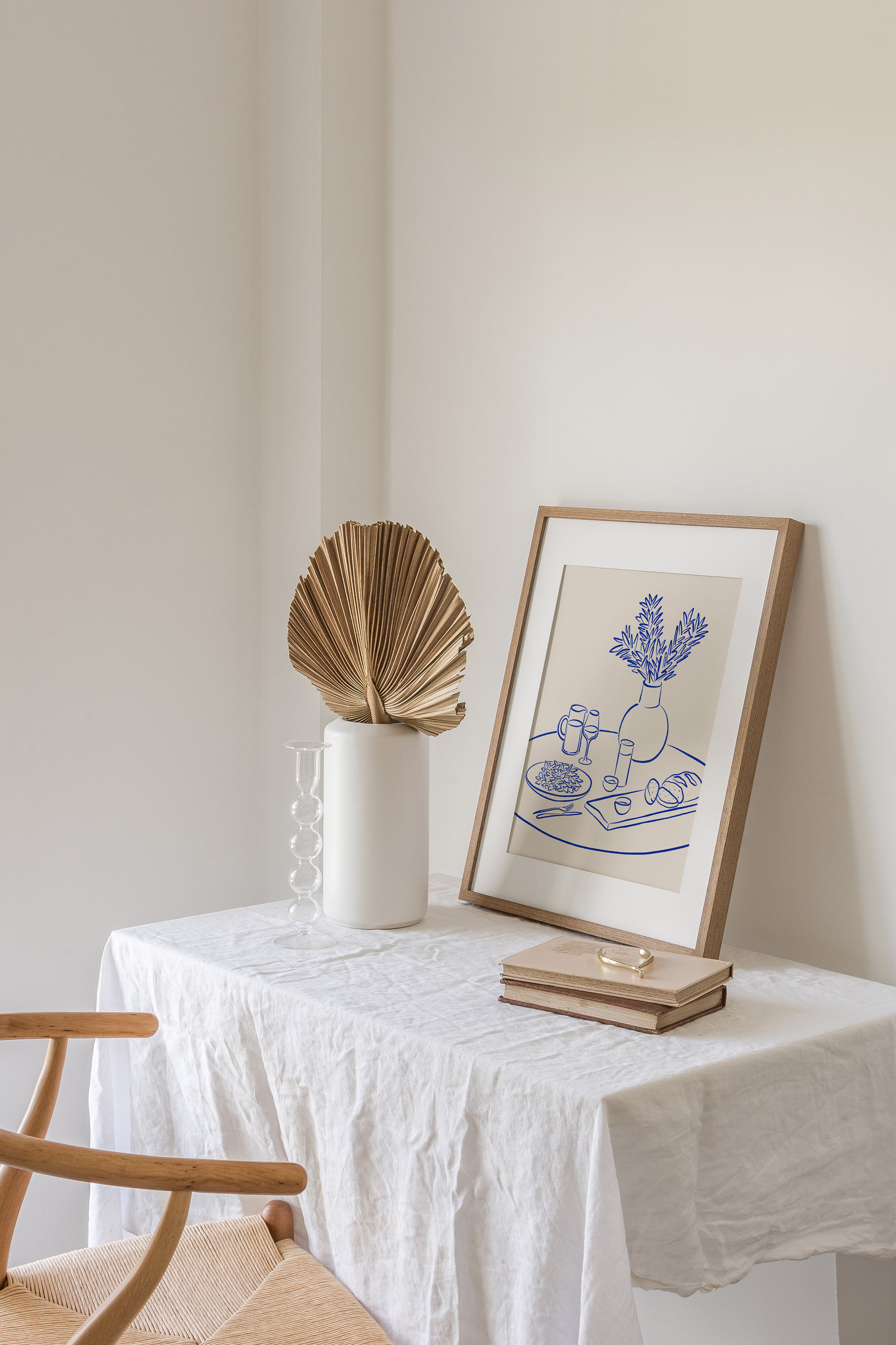 Table Setting Ink Drawing Restaurant Art Print Girl Dinner Line Art ...