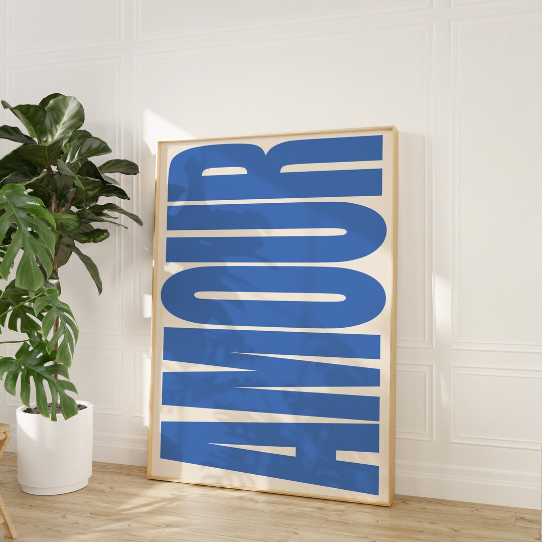 Amour Typography Print | Retro French Art, Blue (instant Download) - Etsy