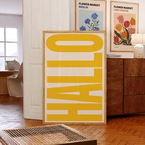 Hallo Yellow Typography Print | Retro German/dutch Poster (digital ...