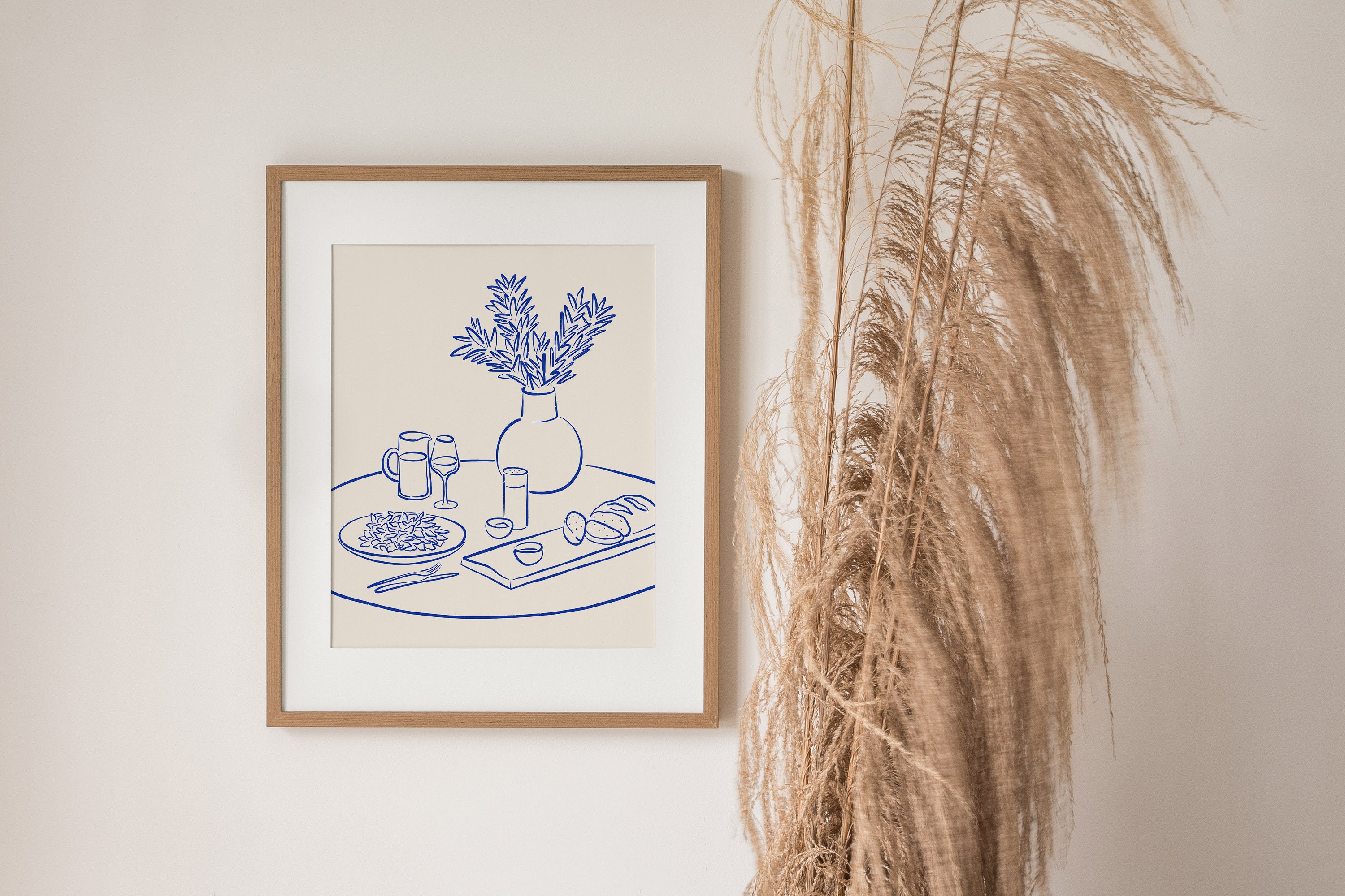 Table Setting Ink Drawing Restaurant Art Print Girl Dinner Line Art ...