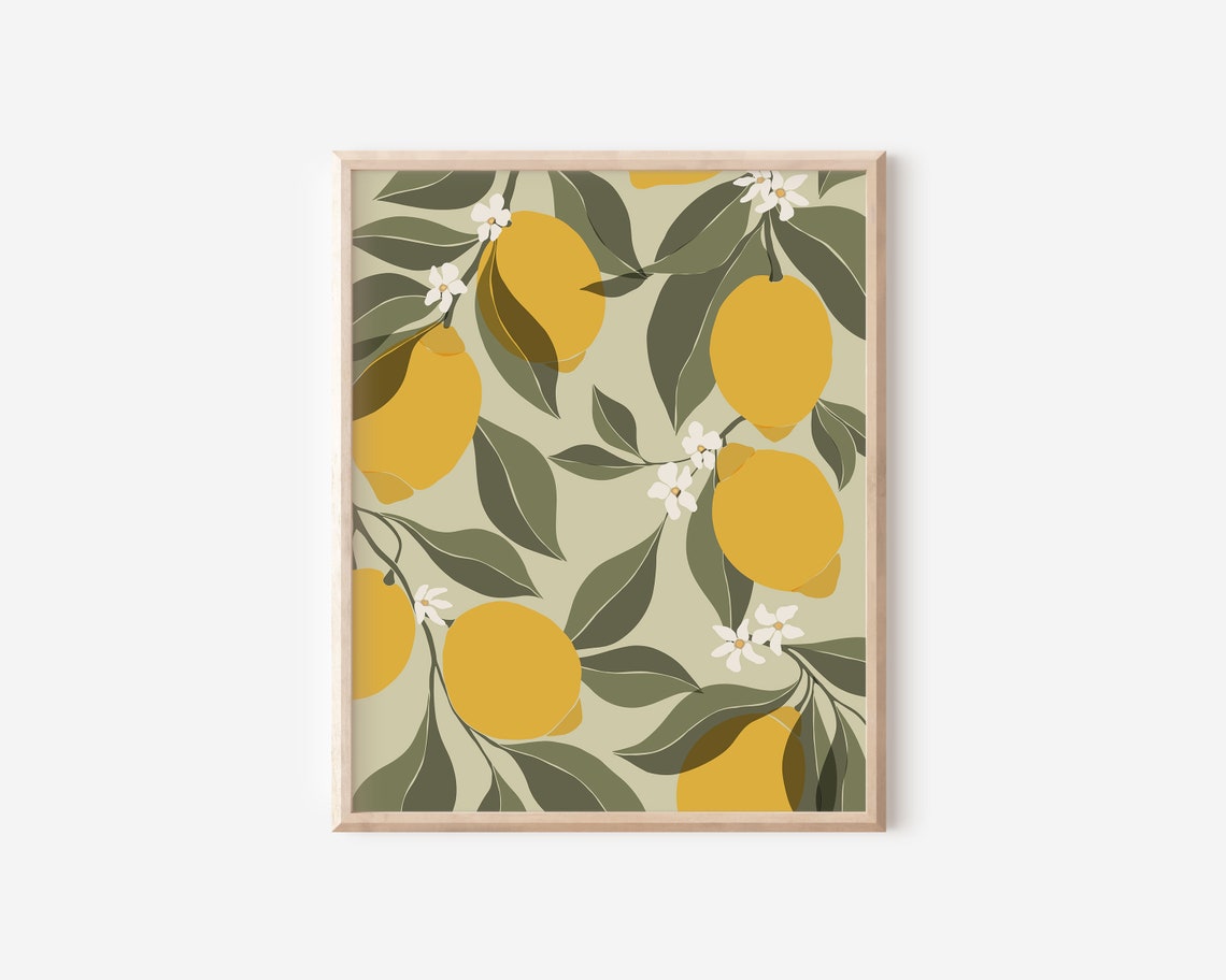 Lemons Print Abstract Wall Art Botanical Poster Lemon - Etsy