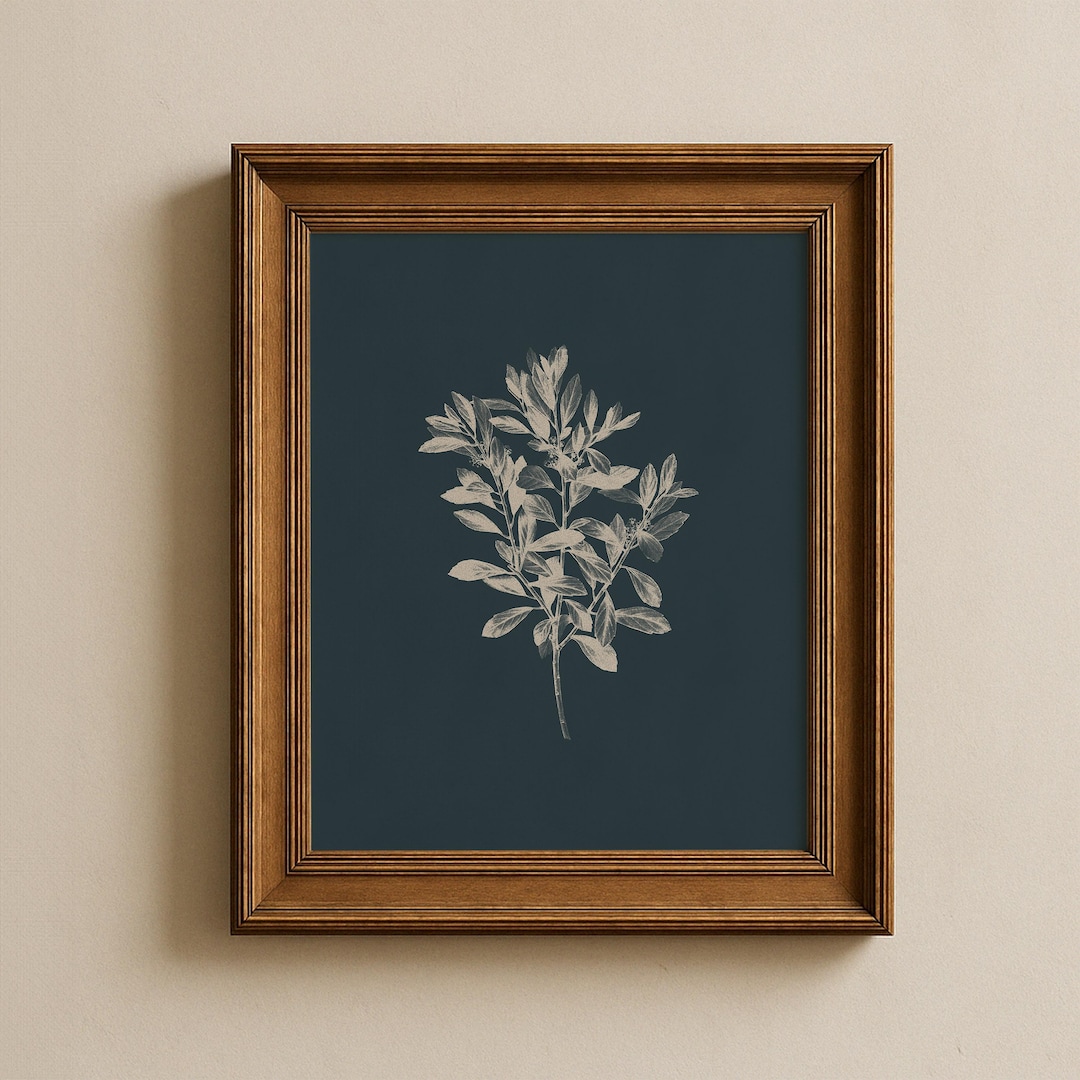 Navy Botanical Branch Print | Vintage French Country Wall Art (digital ...