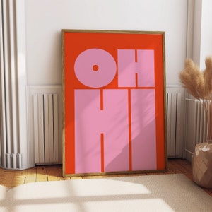 OH HI Typography Print | Modern Pink on Red Poster (digital Download ...