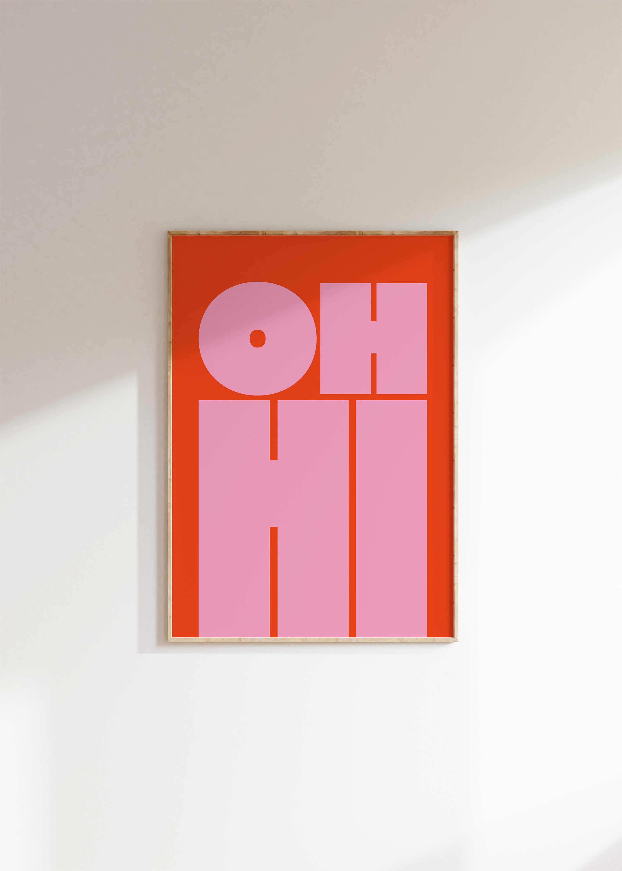 OH HI Typography Print | Modern Pink on Red Poster (digital Download ...