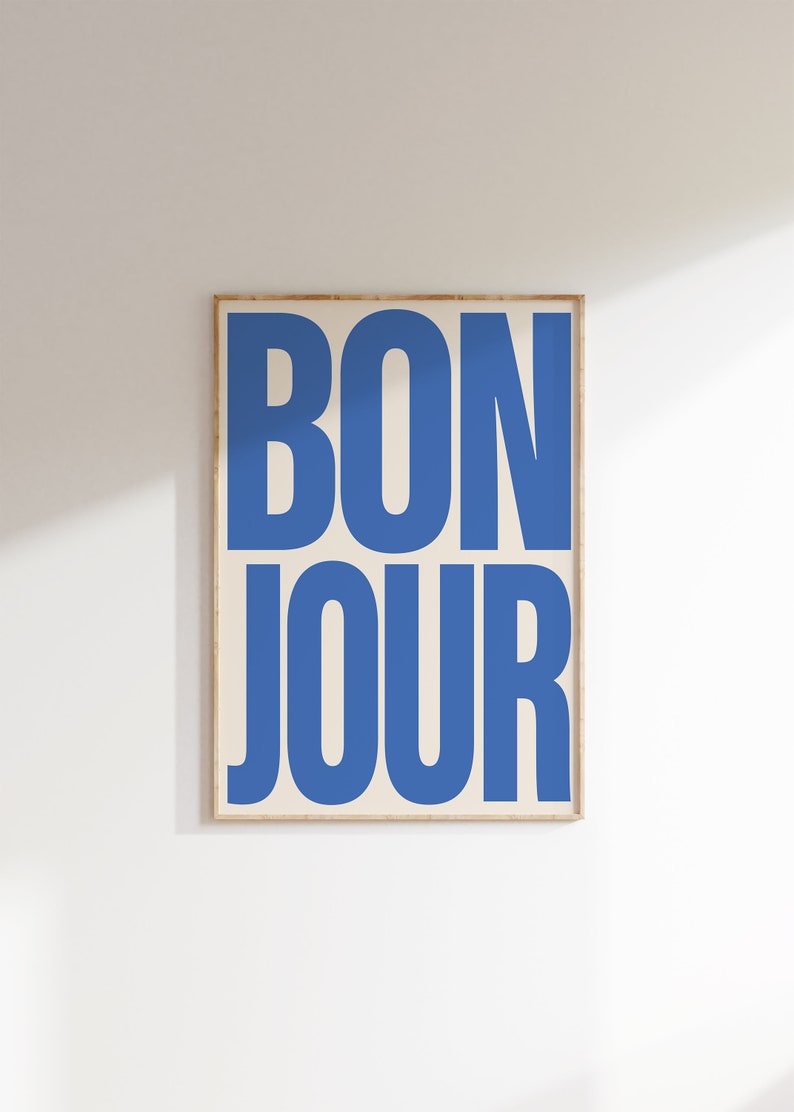 Bonjour Typography Poster Type Print Trendy Wall Art Retro French ...
