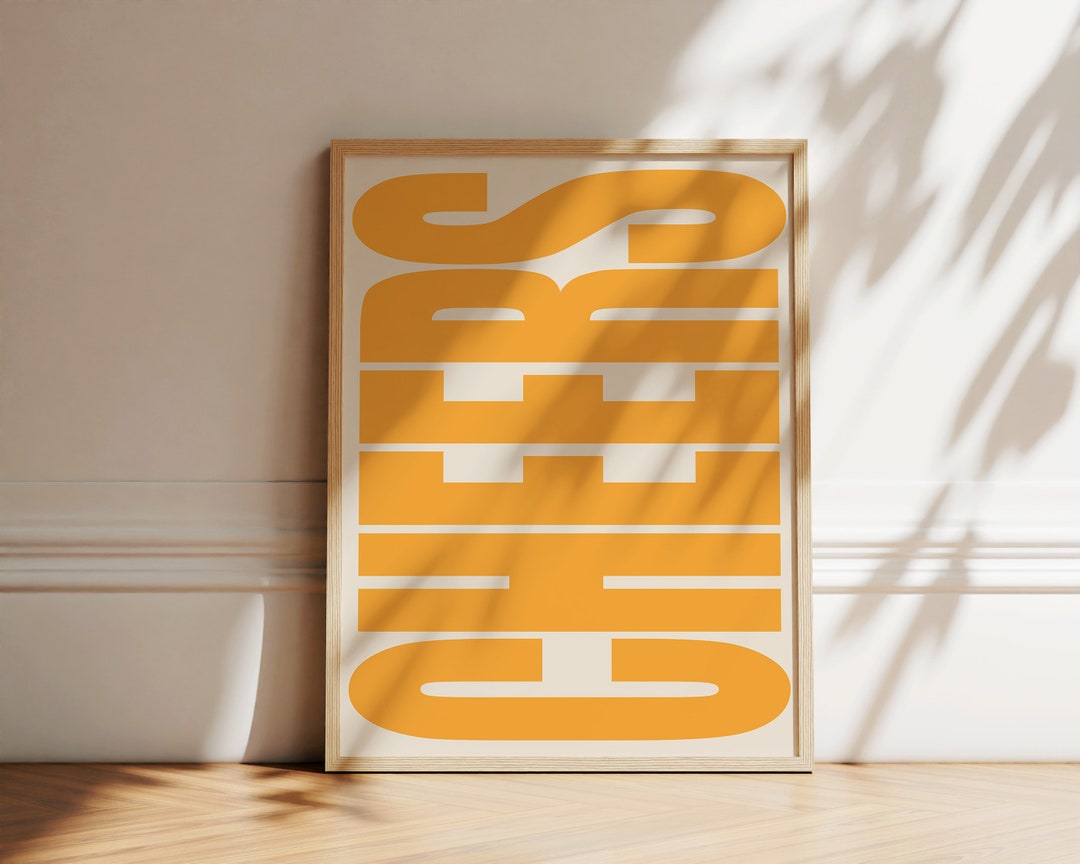 Cheers Typography Print | Trendy Yellow Wall Art (digital Download) - Etsy